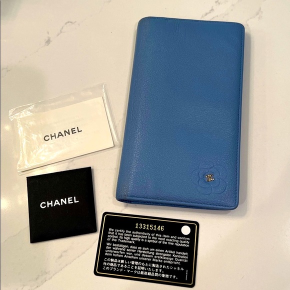 CHANEL | Bags | Chanel Yen Camellia Embossed Goatskin Leather Long ...
